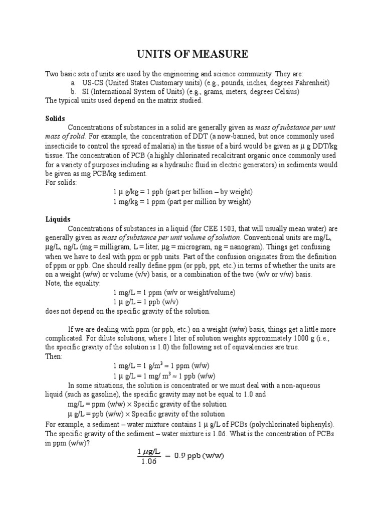 Units of Measure: Solids | PDF | Parts Per Notation | Units Of Measurement