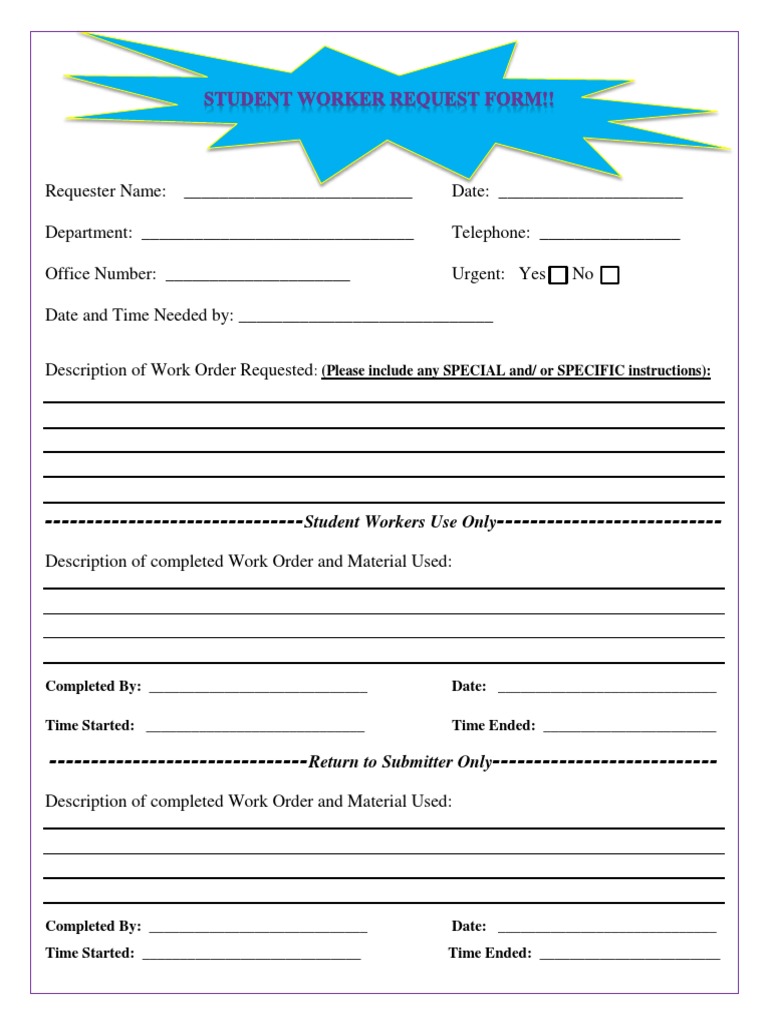 Student Worker Request Form Template | PDF