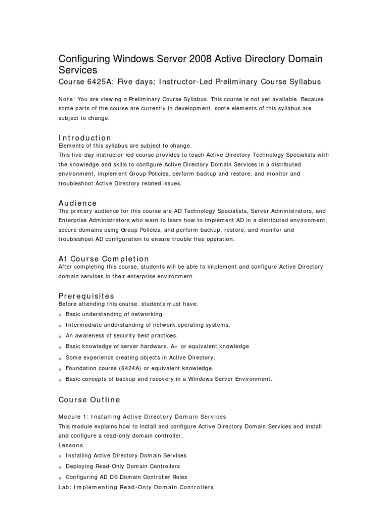 Configuring Windows Server 2008 Active Directory Domain Services | PDF ...