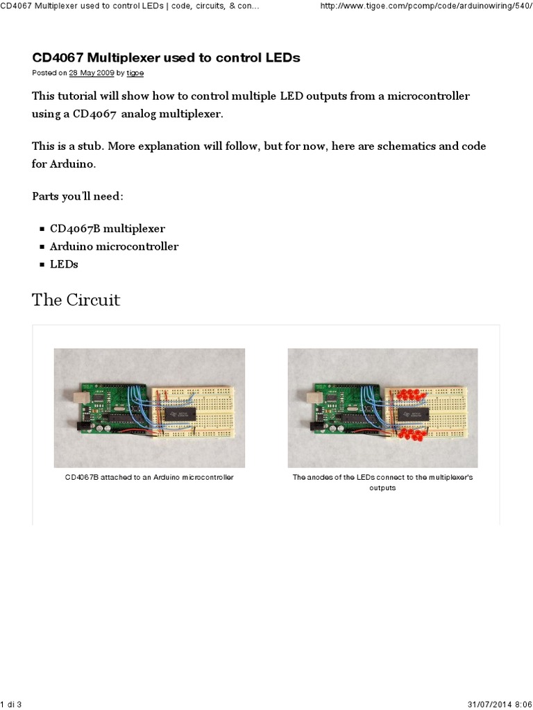 CD4067 Multiplexer Used To Control LEDs Code, Circuits, & Construction ...