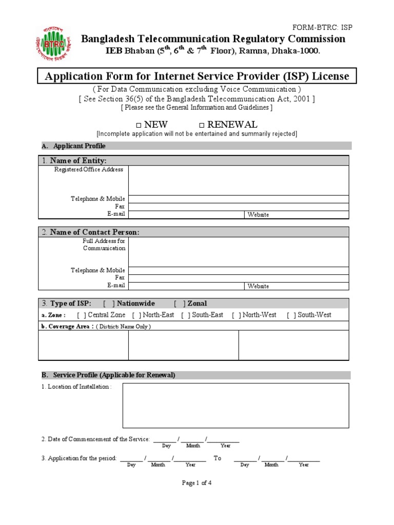 ISP License Application Form Bangladesh | PDF | Internet Service ...