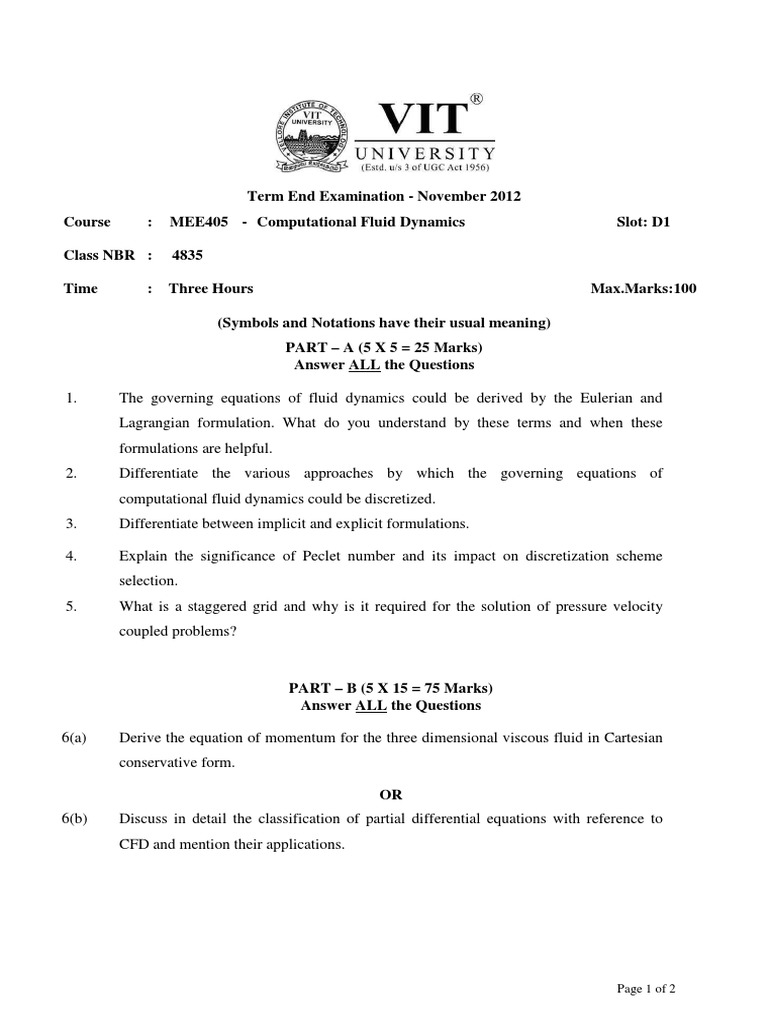 CFD Exam Paper | PDF | Computational Fluid Dynamics | Fluid Dynamics