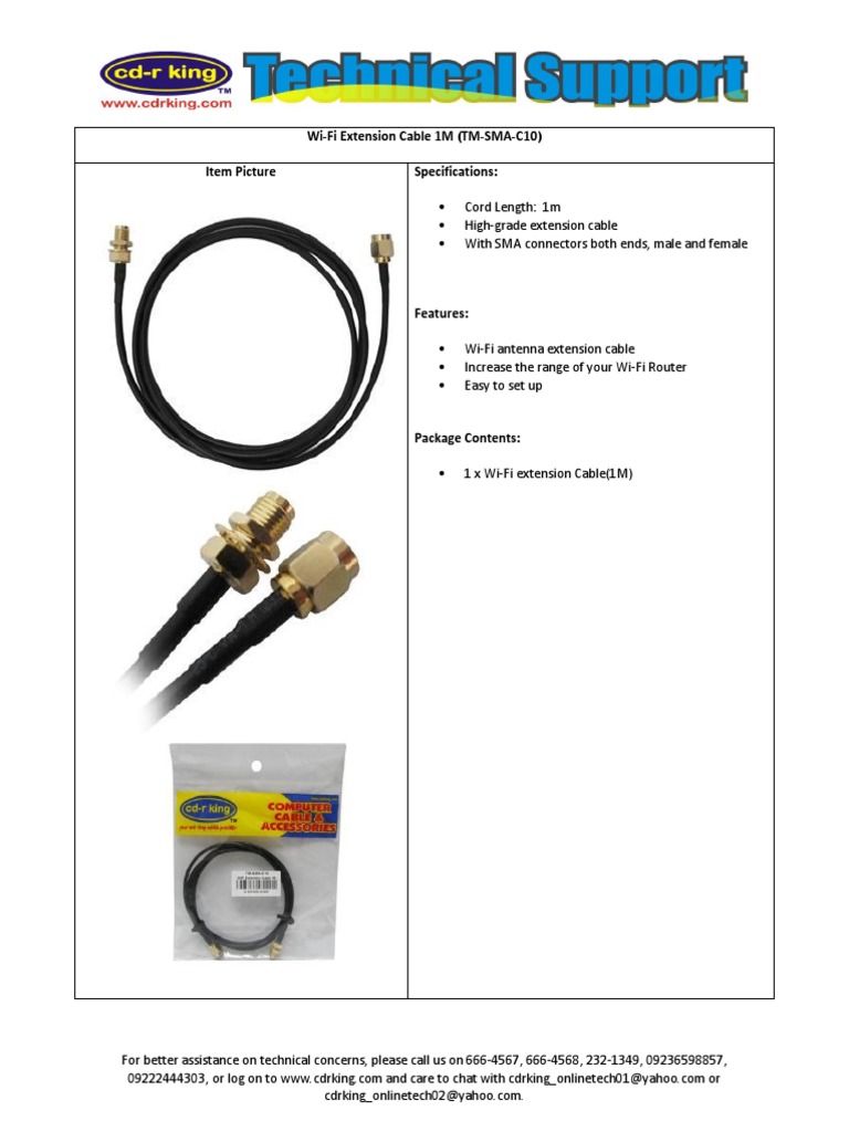 (TM-SMTM-SMA-C10) Wi-Fi Extension Cable 1MA-C10) Wi-Fi Extension Cable ...