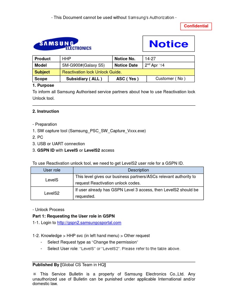 Galaxy S5 Unlocking Reactivation Lock Guide Rev2 0 PDF | PDF | Usb ...