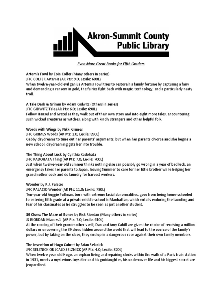 Even More Great Books For Fifth Graders 2014 PDF Books