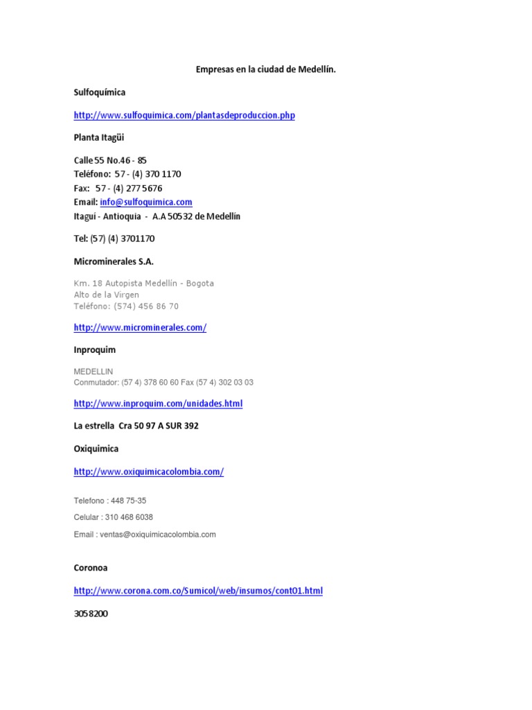 Empresas Químicas en Medellín | PDF | Equipo de telecomunicaciones ...