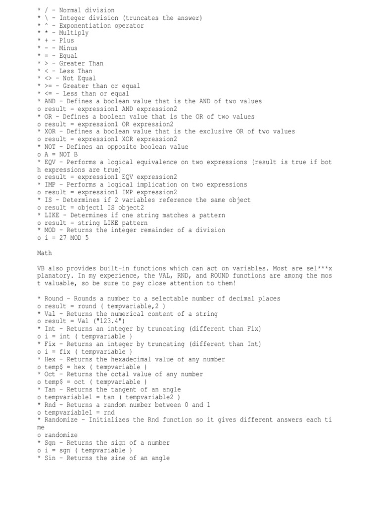 All VB6 Commands | PDF | Data Type | Control Flow