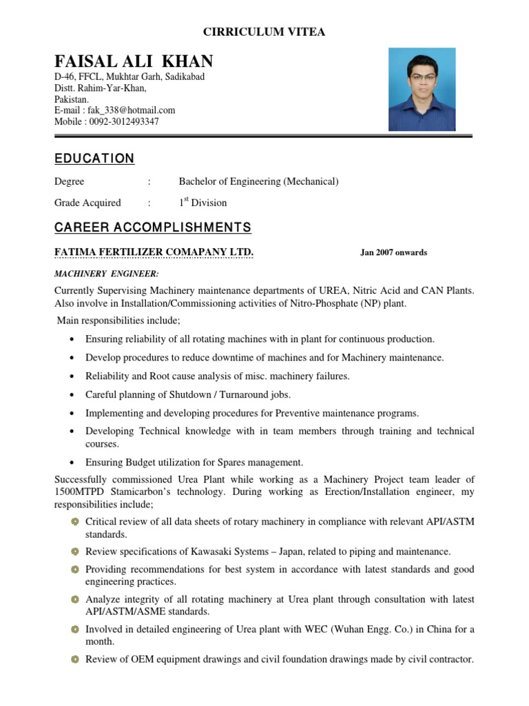 Faisal Khan - CV PDF | PDF | Turbine | Pump