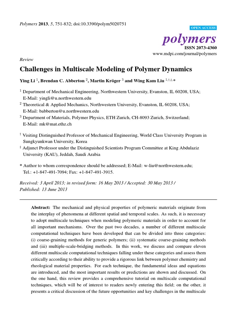Multiscale Modeling of Polymer Dynamics: A Critical Review of ...