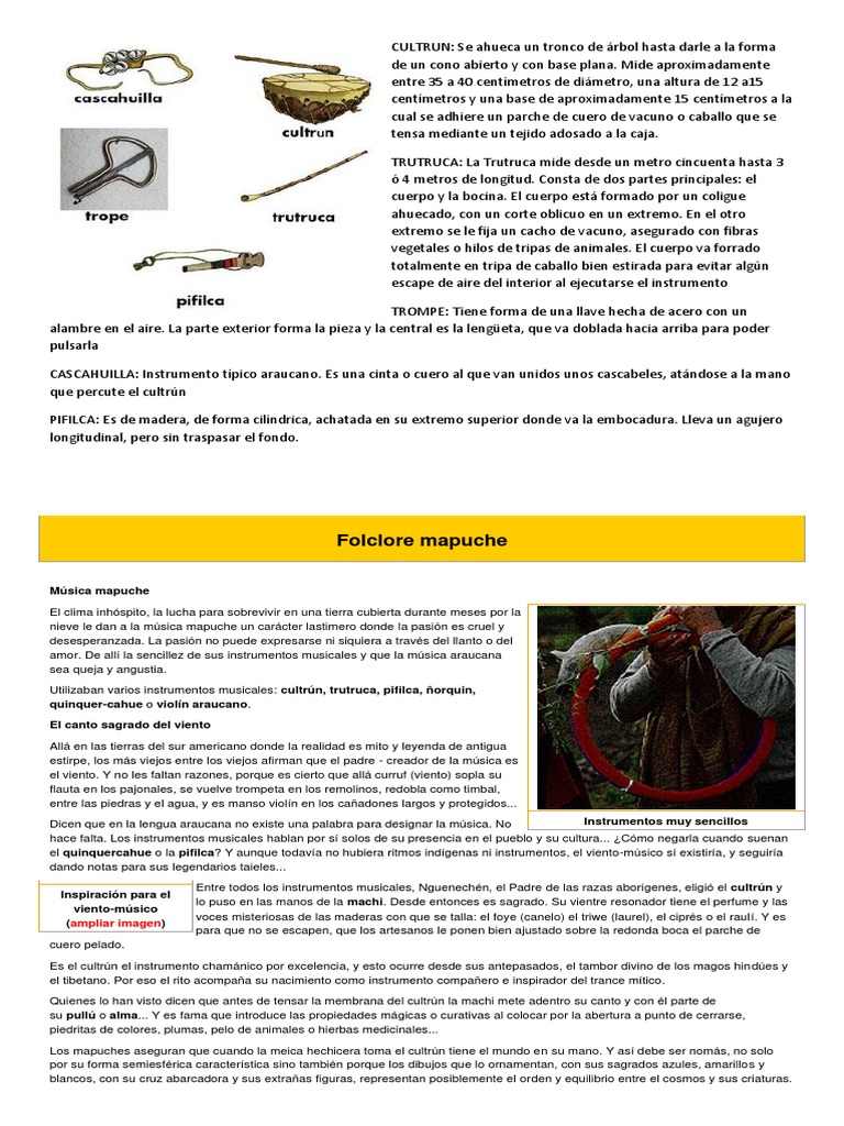 Instrumentos y Bailes Mapuches | PDF | Instrumentos musicales | Pueblos ...