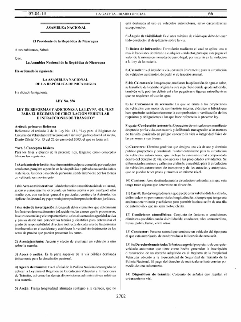 2014-02-13 - G - Ley No. 856, Ley de Reformas y Adiciones A La Ley No ...