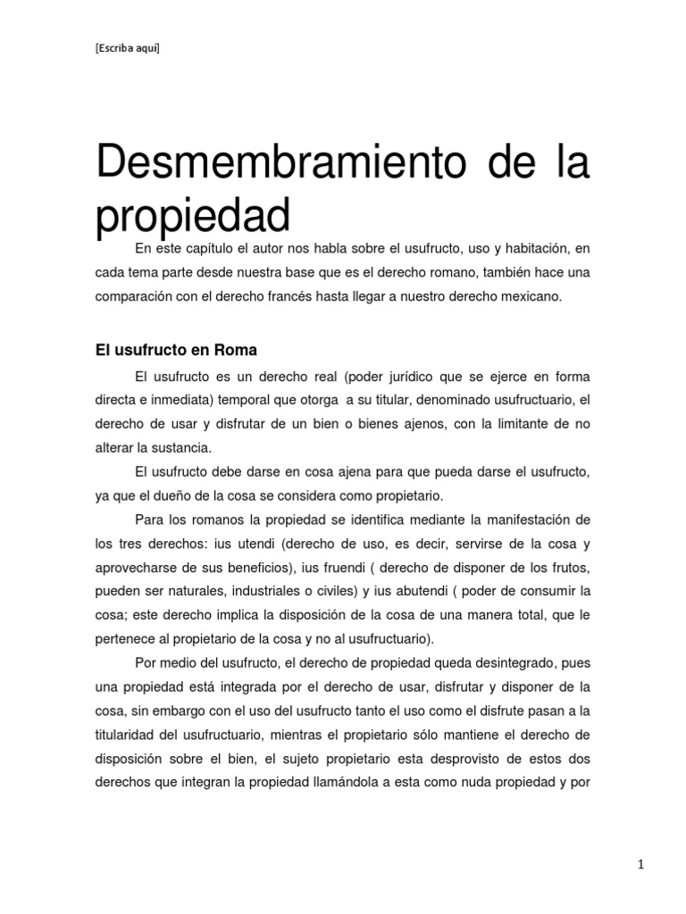 Desmembramiento de La Propiedad Trabajo Segundo Parcial. | Descargar ...