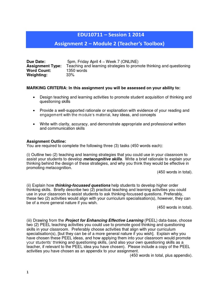 EDU10711 - Session 1 2014 Assignment 2 - Module 2 (Teacher's Toolbox ...