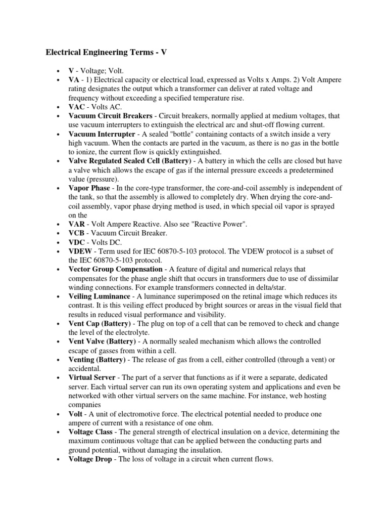 Electrical Engineering Terms | PDF | Voltage | Battery (Electricity)