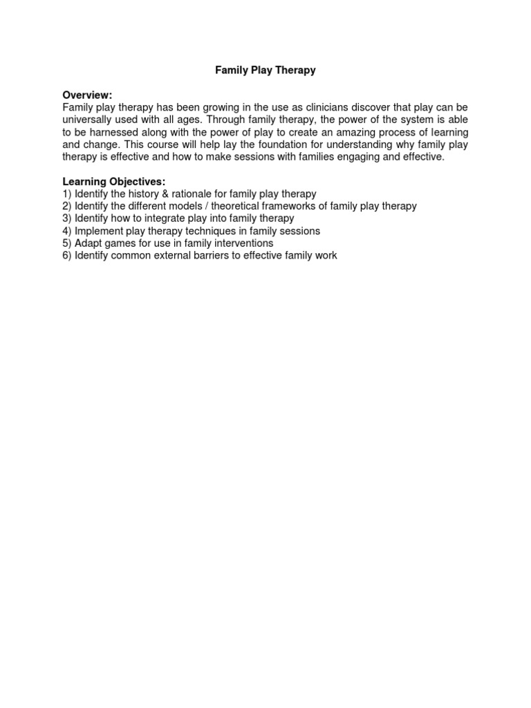 Family Play Therapy Techniques and Models | PDF
