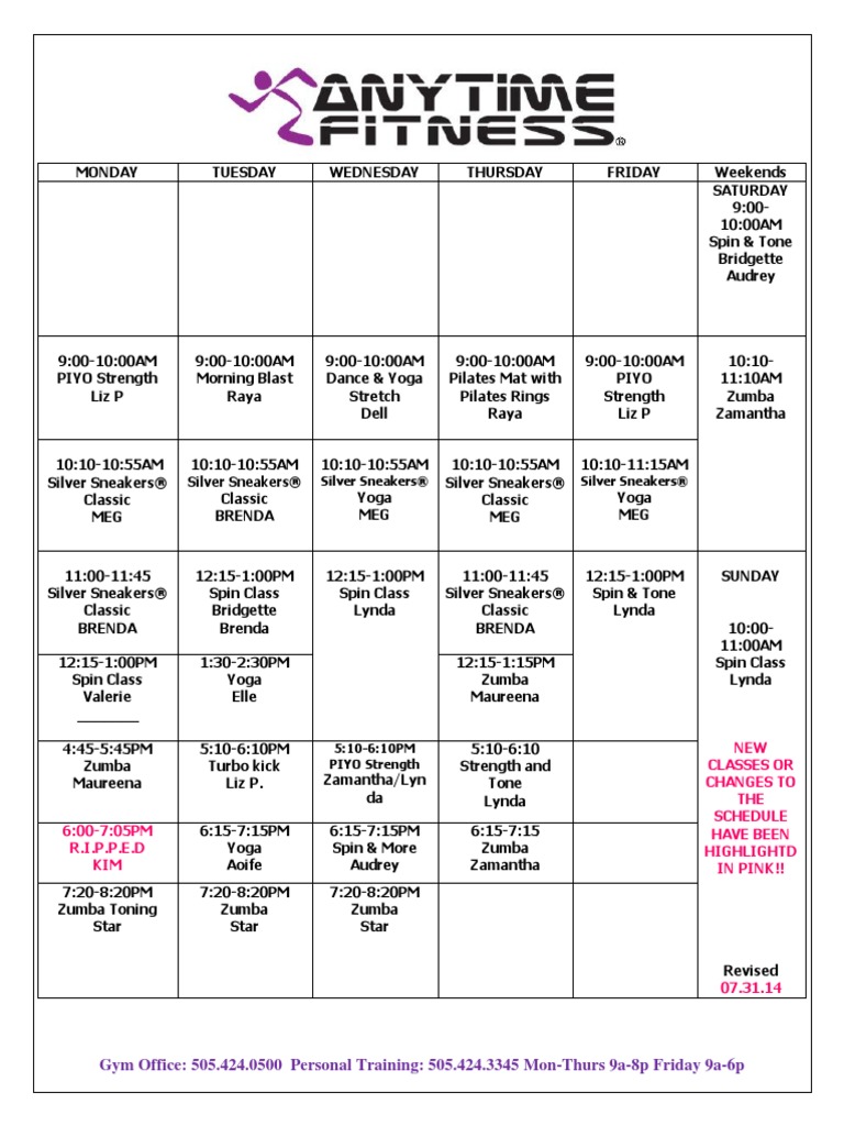 Weekly Fitness Class Schedule | PDF