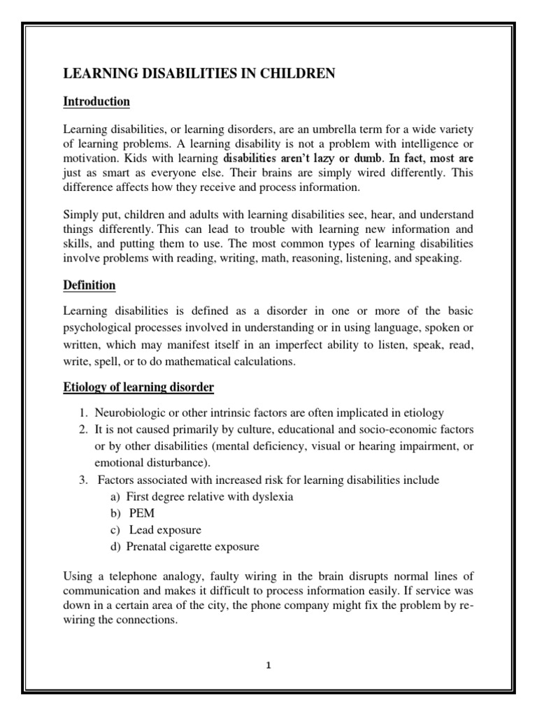 Learning Disabilities in Children | PDF | Learning Disability ...
