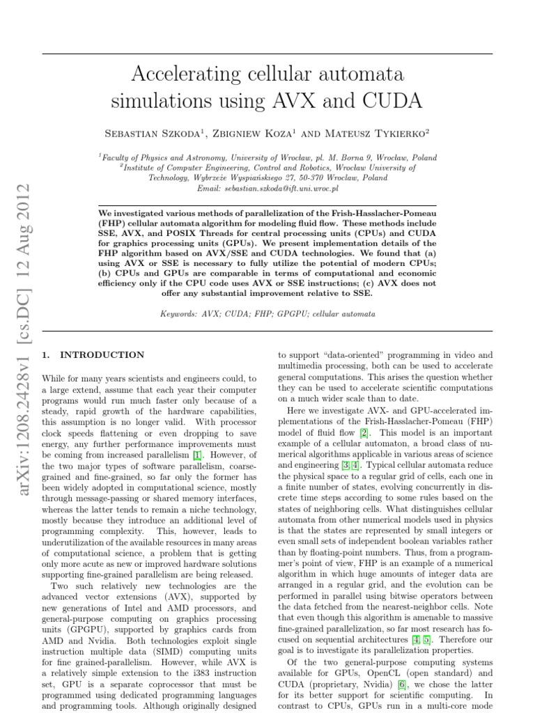 Accelerating Cellular Automata Simulations Using AVX and CUDA | PDF | Parallel Computing ...