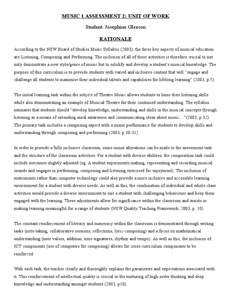 Stage 5 Music Sample Lesson Plans | PDF | Entertainment | Theatre