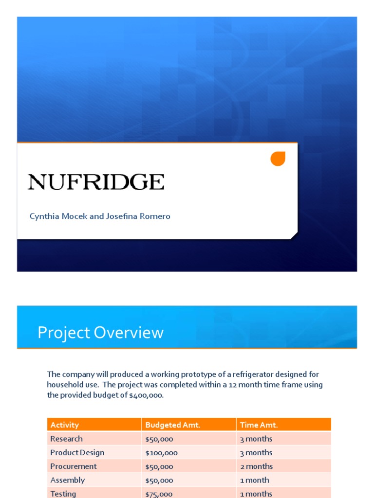 Project Management Presentation | PDF | Refrigerator | Industries