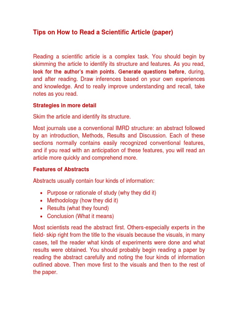 Tips On How To Read A Scientific Article Two | PDF