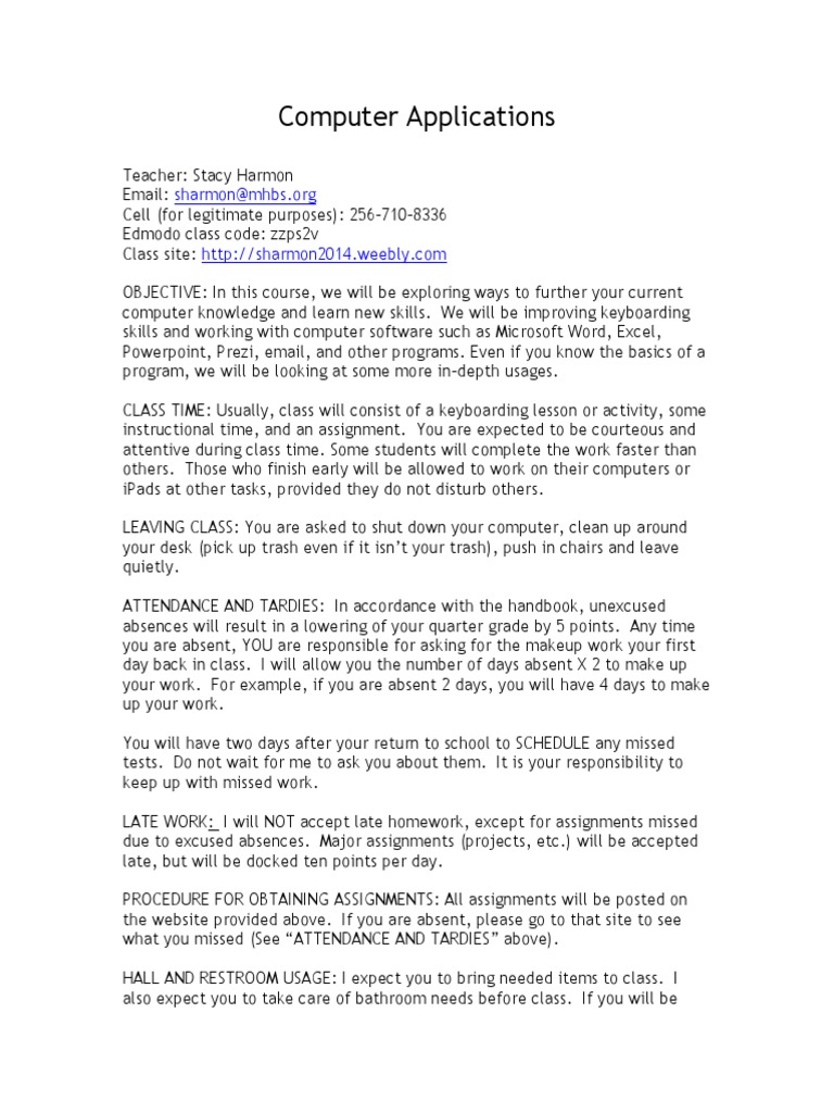 Computer Applications Syllabus 2014 | PDF | Homework | Teaching And ...