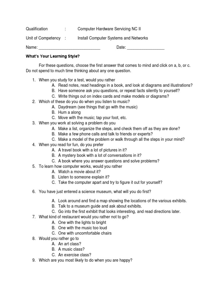 Learning Style Questionnaire | Download Free PDF | Learning Styles