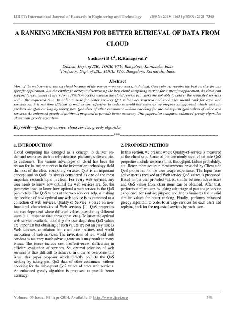 A Ranking Mechanism For Better Retrieval of Data From Cloud | Download ...
