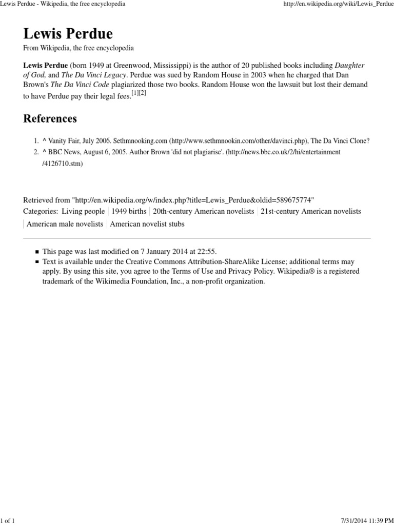 Lewis Perdue: Author and Lawsuit Summary | PDF