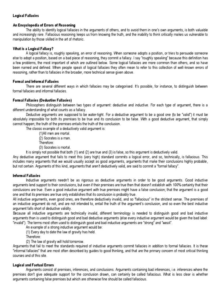 Logical Fallacies An Encyclopedia of Errors of Reasoning | PDF ...