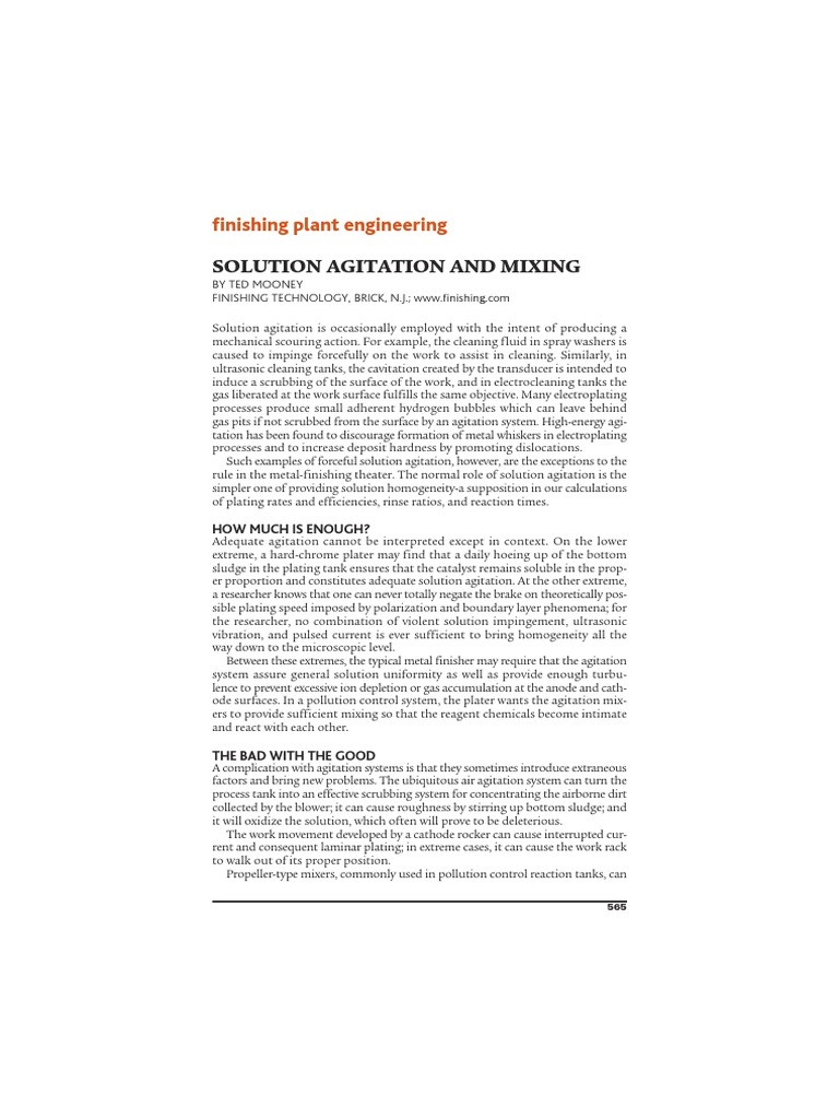 Finishing Plant Engineering: Solution Agitation and Mixing | PDF | Pipe ...
