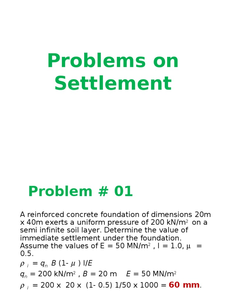 Problems On Settlement | PDF | Pressure | Density