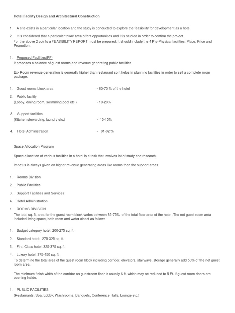 Hotel Design and Space Allocation Guide | PDF | Hotel | Kitchen