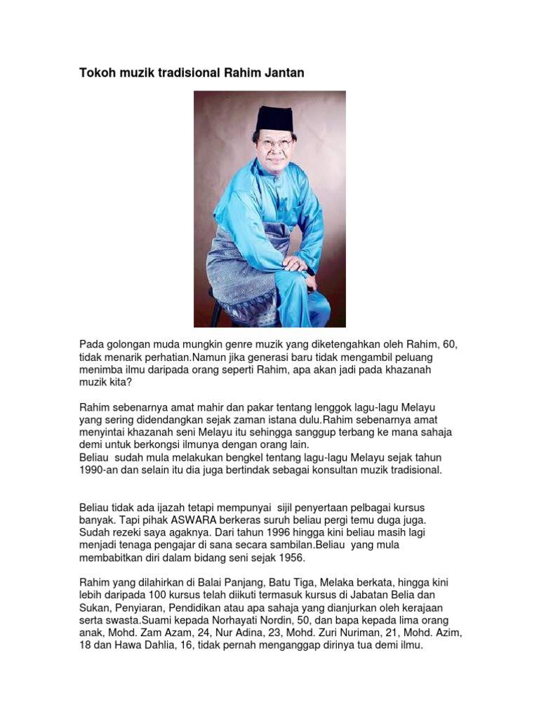 Tokoh Muzik Tradisional Rahim Jantan | PDF