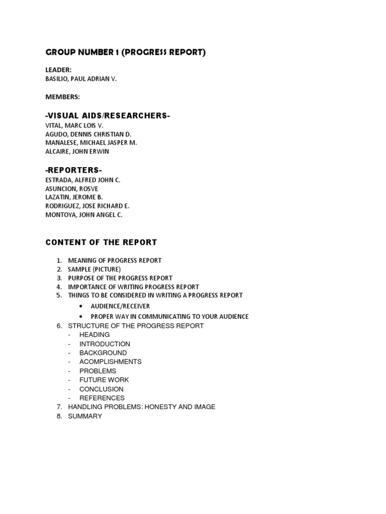 Group 1 Progress Report Summary | PDF | Reading Comprehension ...