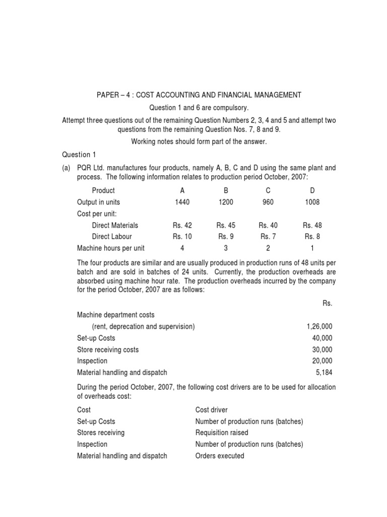 Paper - 4: Cost Accounting and Financial Management Question | PDF ...