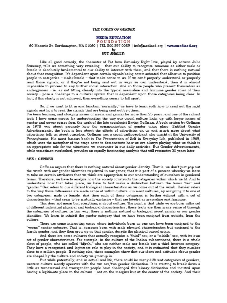 Codes of Gender | PDF | Femininity | Gender