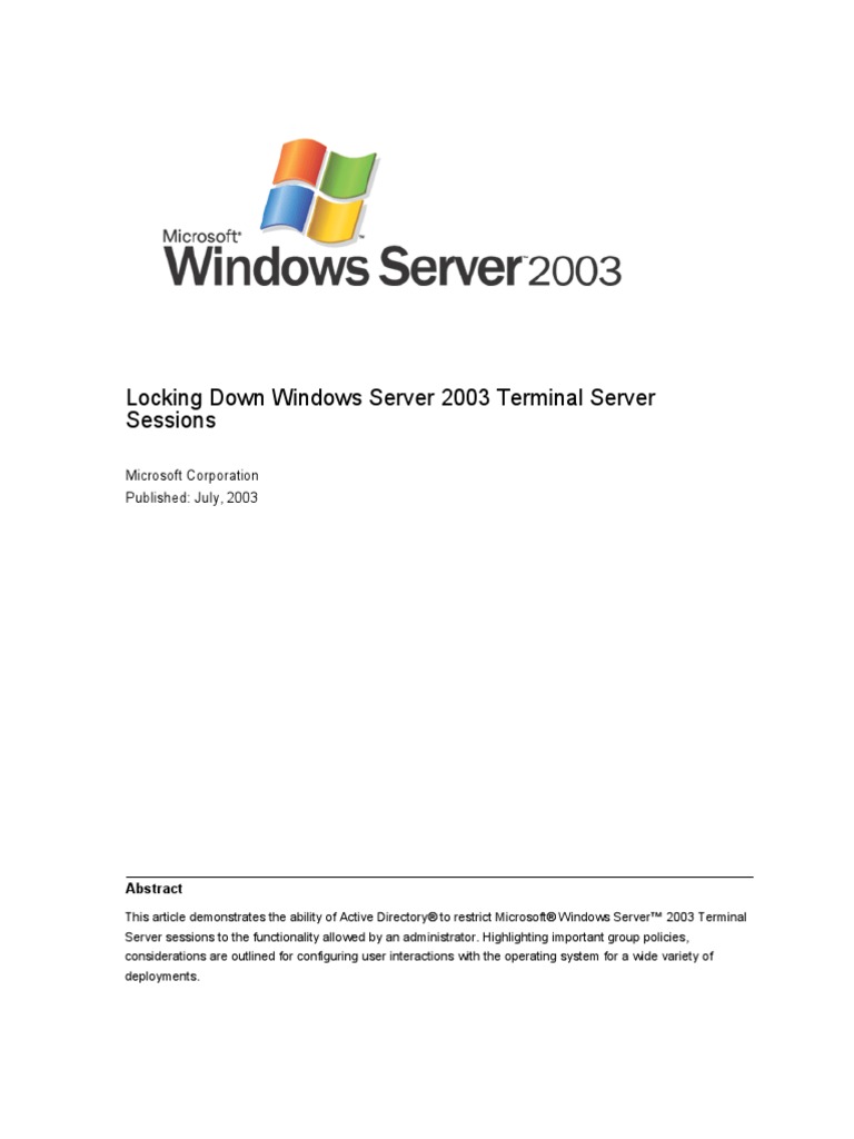 Locking Down Windows Server 2003 Terminal Server Sessions: Microsoft ...