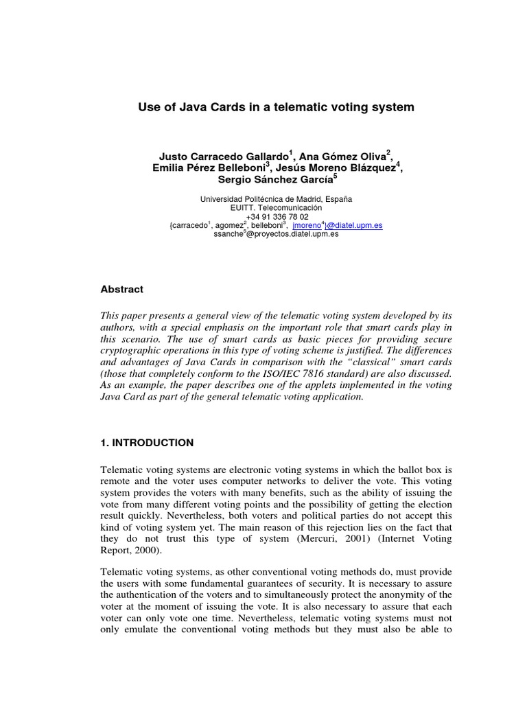 Java Cards in Voting System | PDF | Smart Card | Public Key Cryptography