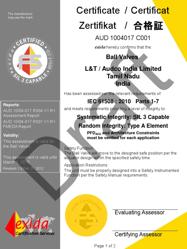 AUD Q10!04!017 - TMBV Certificate C001 | PDF | Safety | Systems Engineering