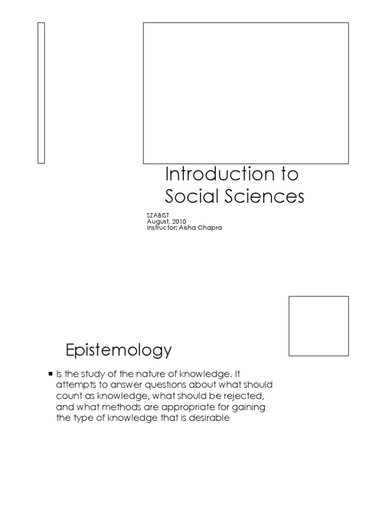 Introduction To Social Sciences: Szabist August, 2010 Instructor: Aisha ...