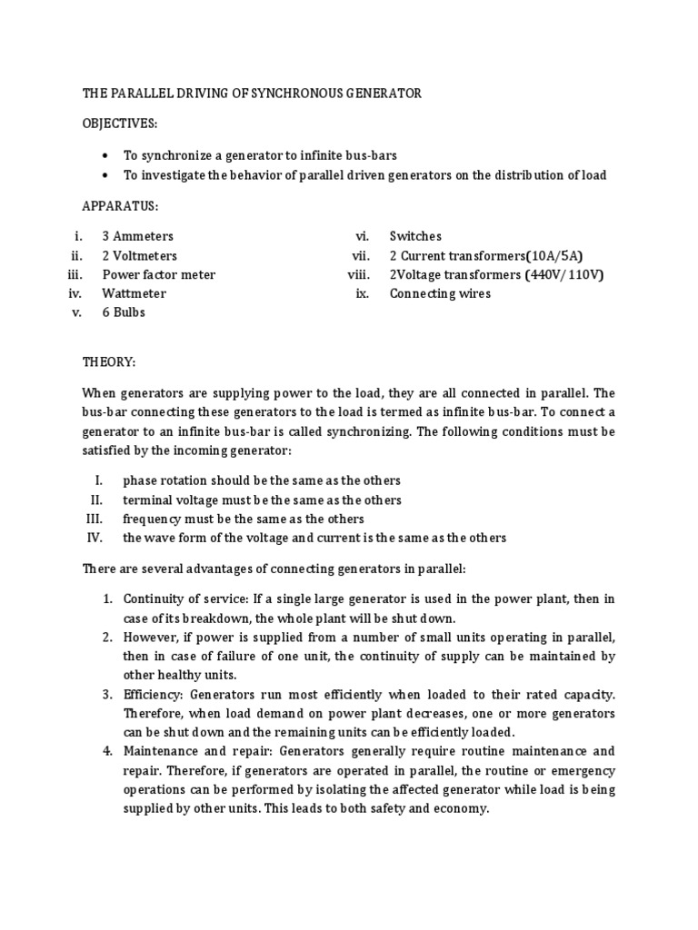 Parallel Driving of Synchronous Generator | PDF | Ac Power | Electric ...