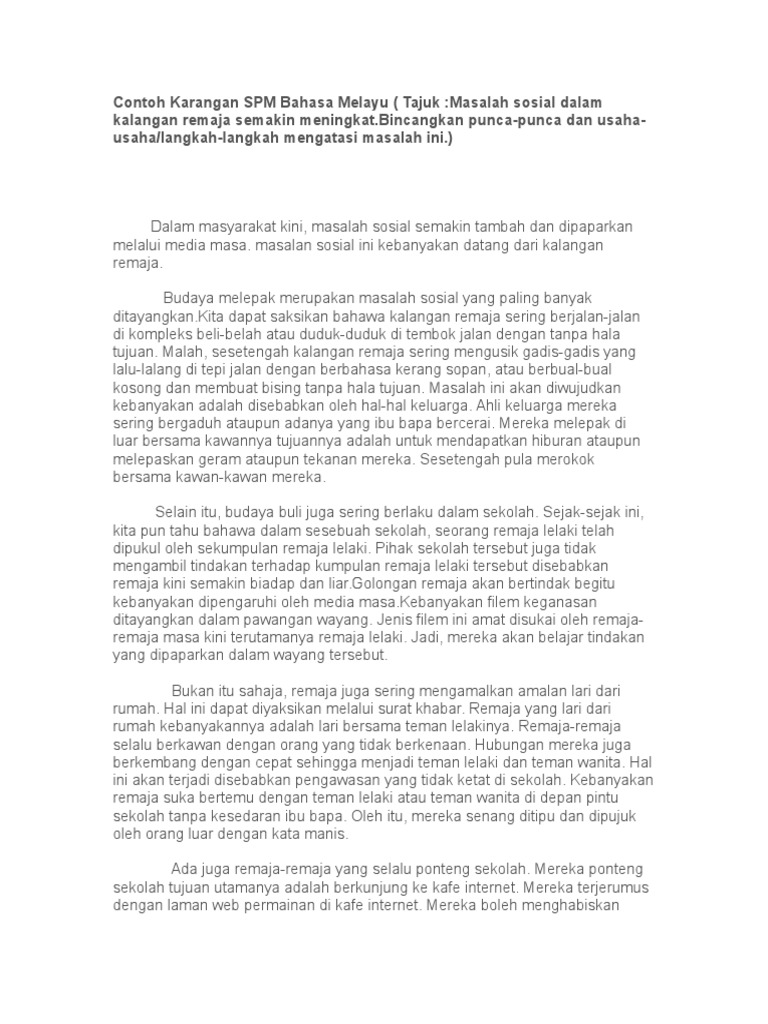 Contoh Karangan SPM Bahasa Melayu | PDF