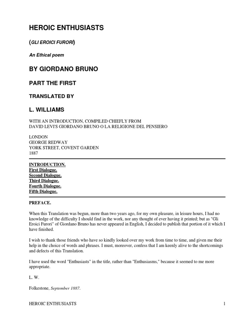 The Heroic Enthusiasts (Gli Eroici Furori) Part The First An Ethical ...