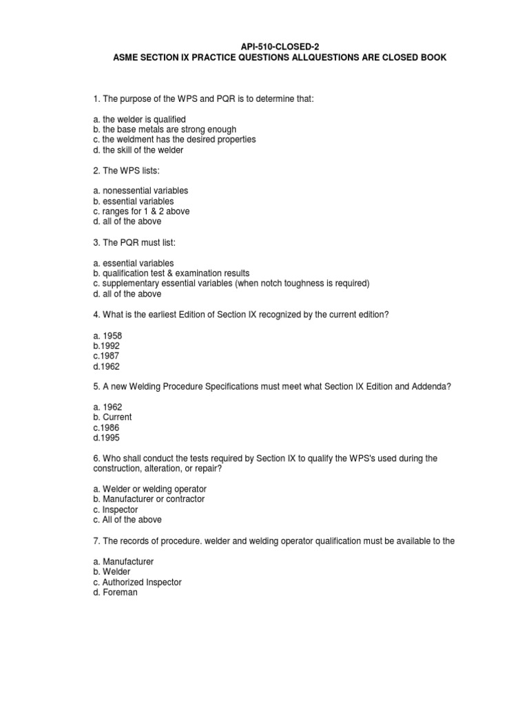 API 510 Closed Book Questions | PDF