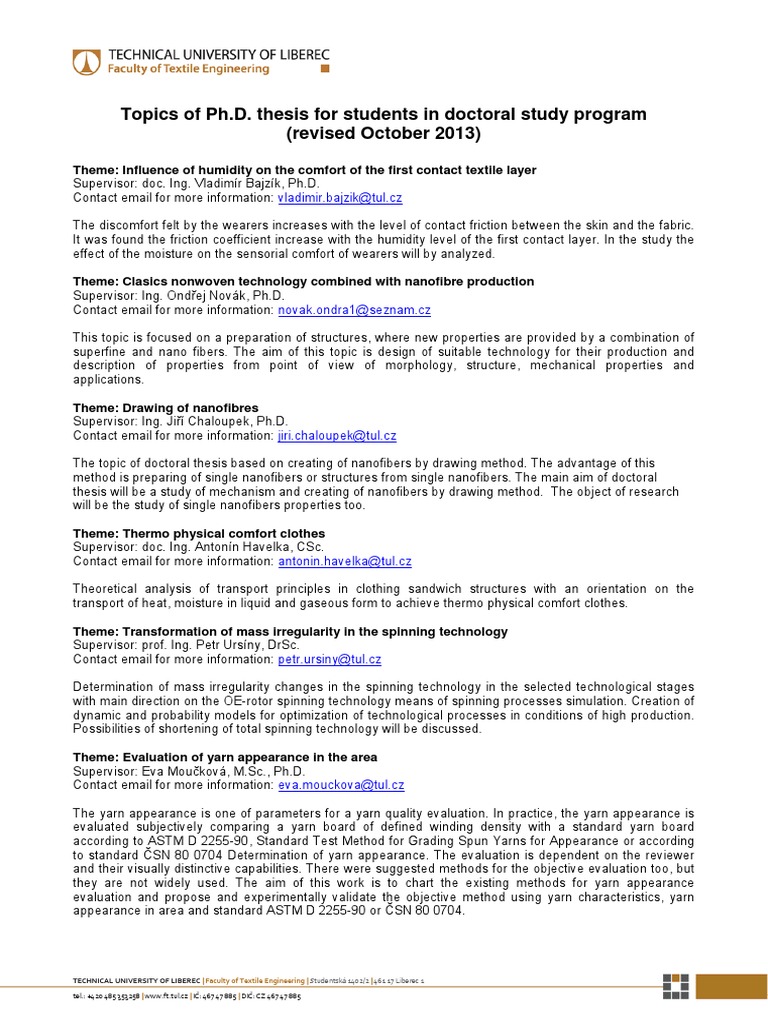 Topics of Ph.D. Thesis For Students in Doctoral Study Program (Revised ...