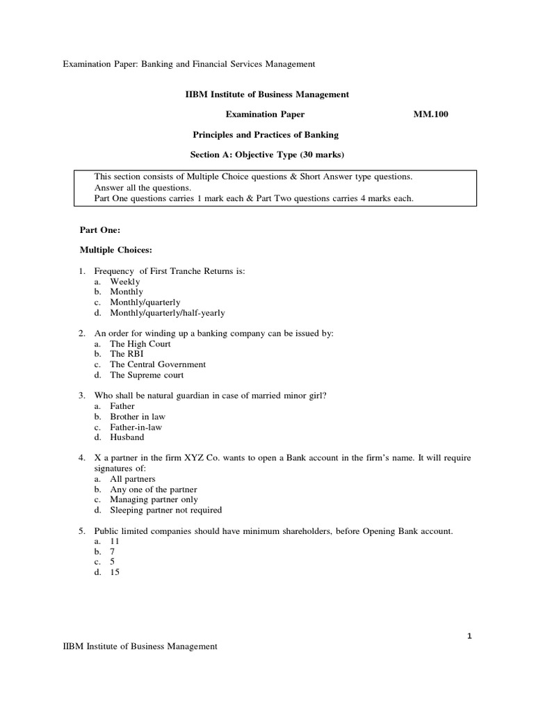 Banking and Financial Services Exam Paper | PDF