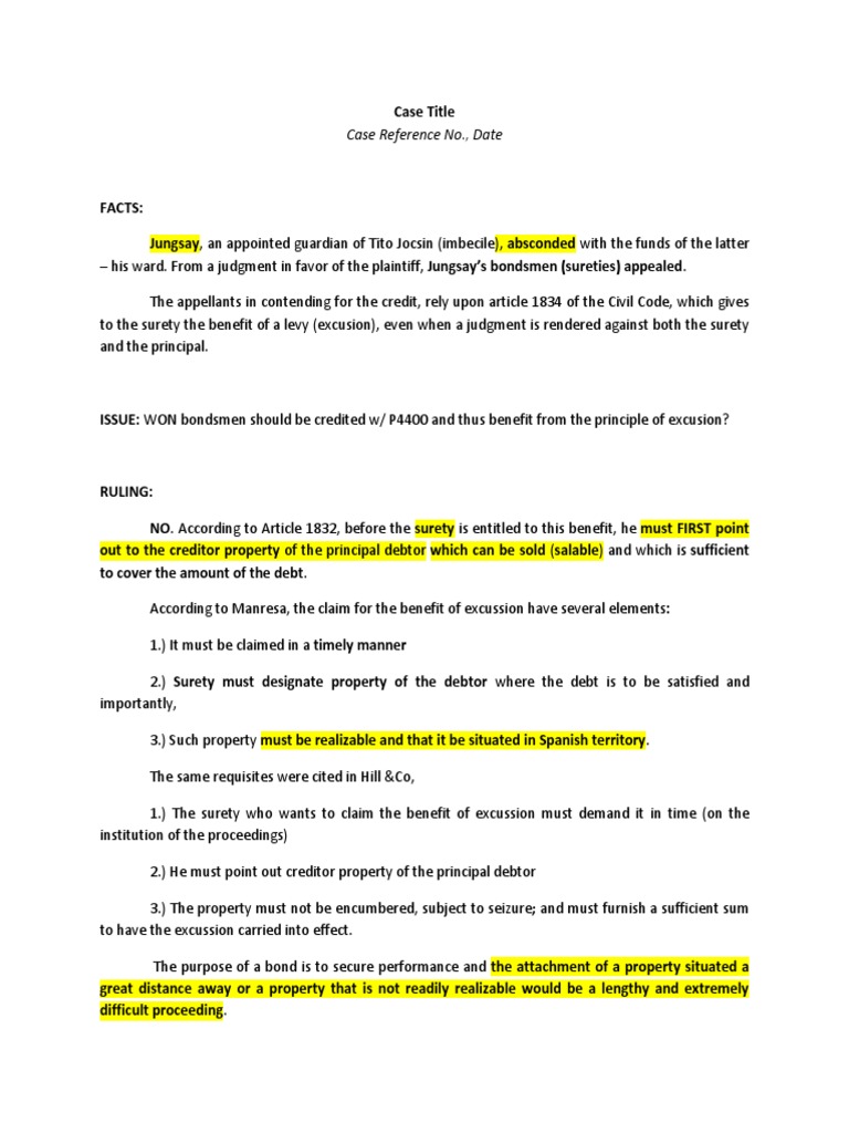Arroyo v. Jungsay (Requirements To Avail Benefit of Excussion) | PDF ...