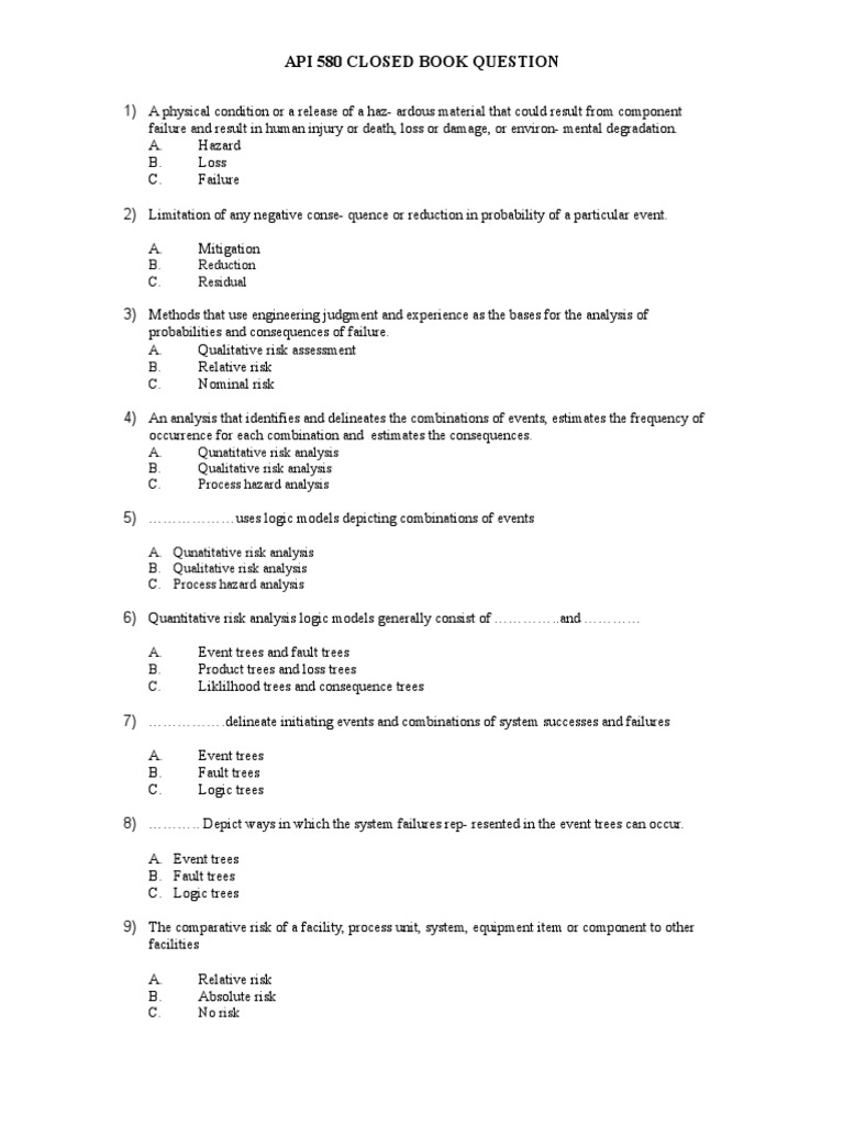 API 580 Closed Book Questions | PDF | Sensitivity Analysis | Corrosion