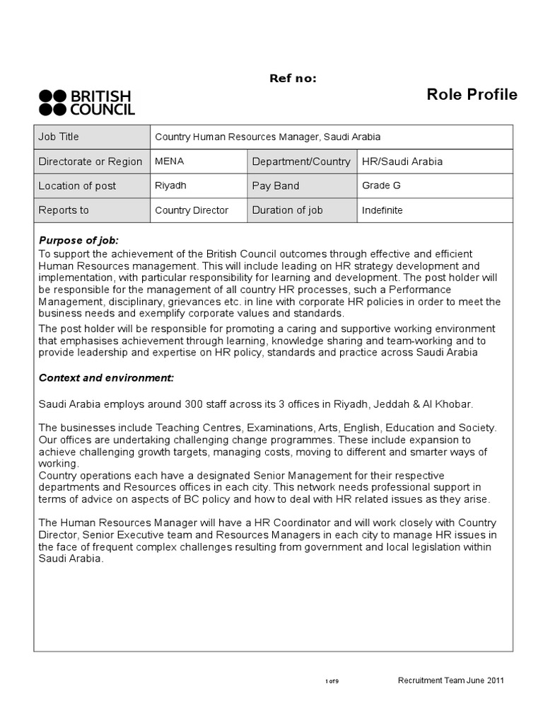 Country HR Manager, Riyadh, Saudi Arabia | PDF | Human Resource ...